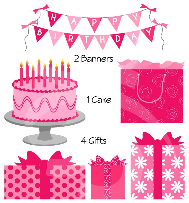 Birthday Clipart & Digital Paper Set-pink-girl-celebration-party ...