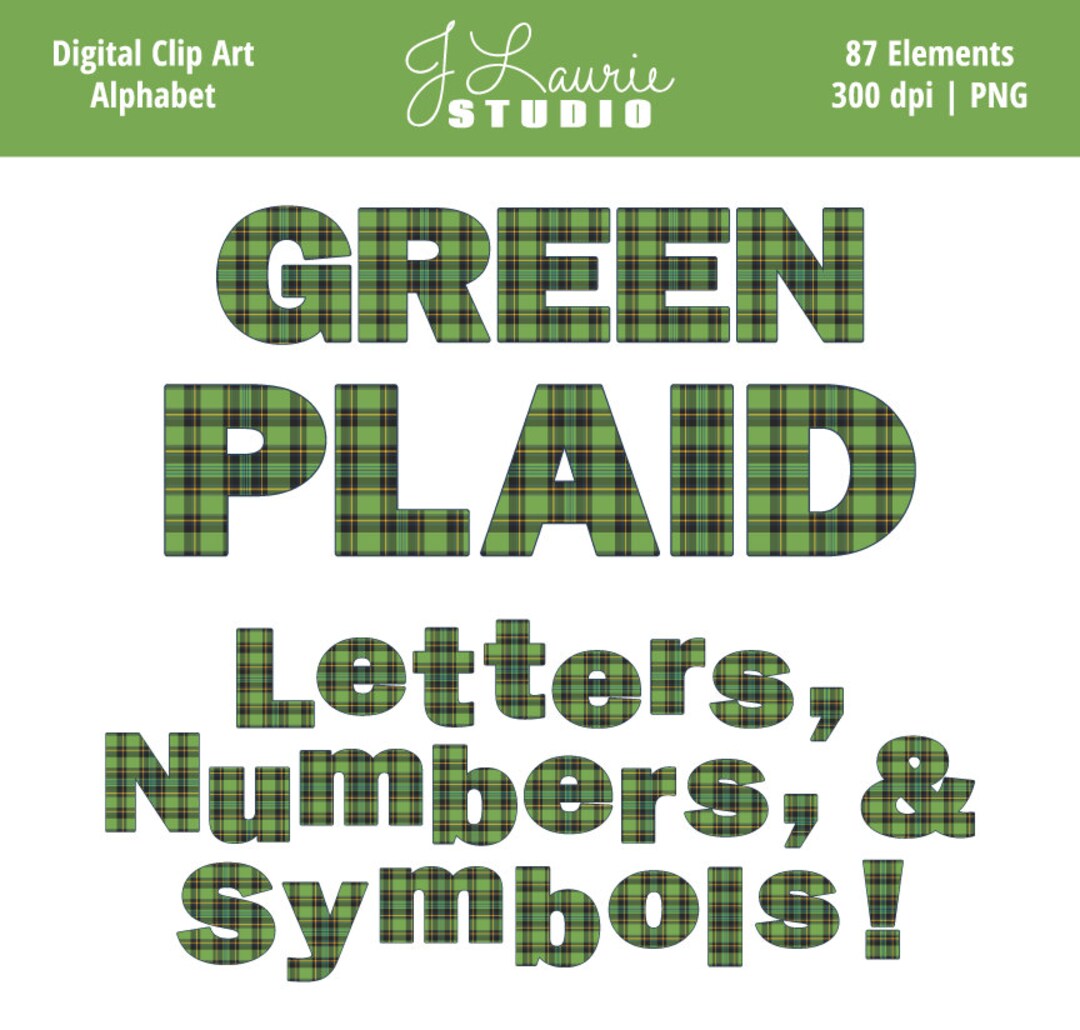 Green Plaid Digital Alphabet Letters Clipart-school-elements-numbers ...