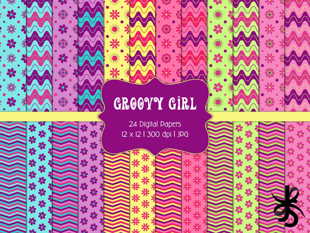 Groovy Girl-digital Scrapbook Papers-commercial Use-flower Power ...