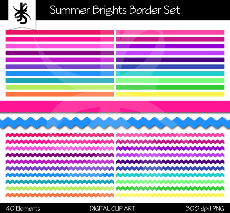 Digital Clipart Borders-summer Brights Borders-clipart Elements-zig Zag ...