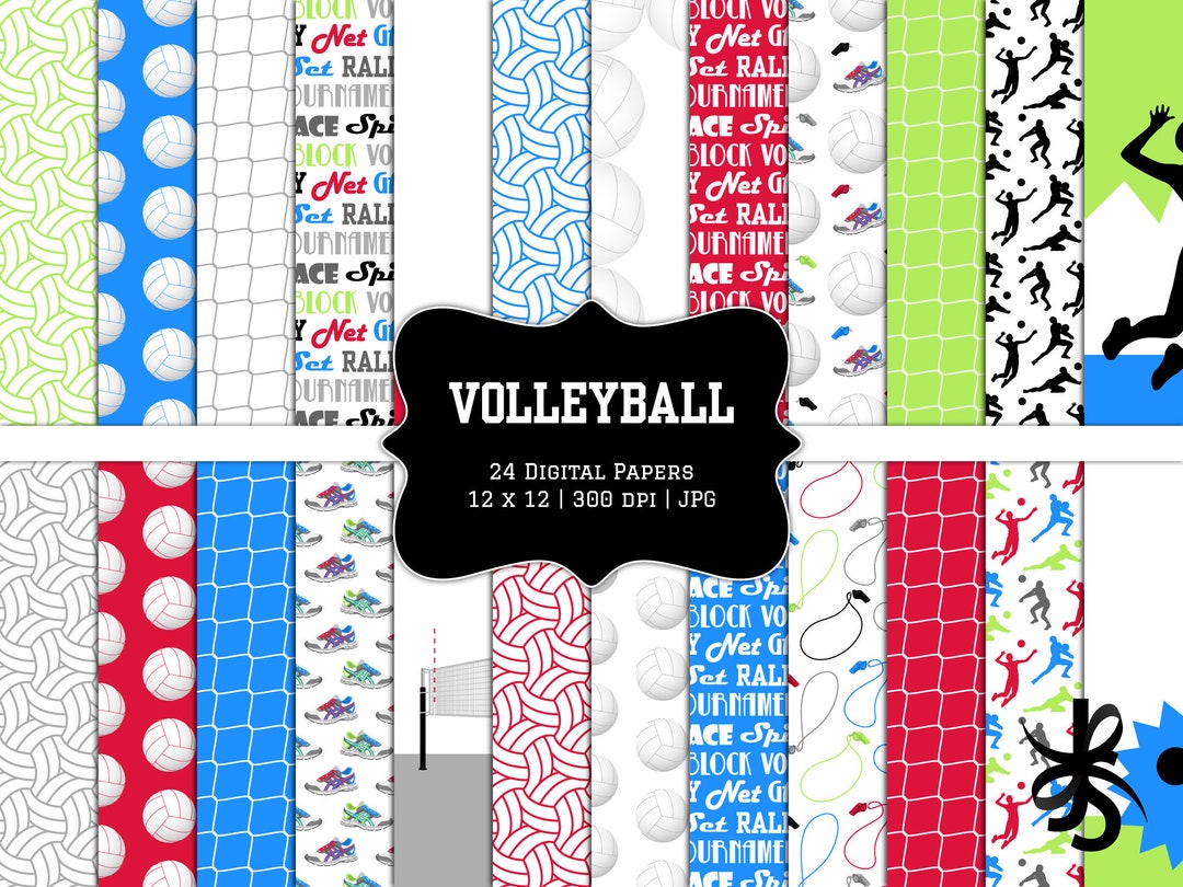 Volleyball-digital Scrapbook Papers-commercial Use-school Team-volley ...