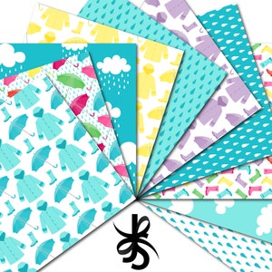 Rainy Day-digital Scrapbook Papers-commercial Use-rain-weather-spring ...