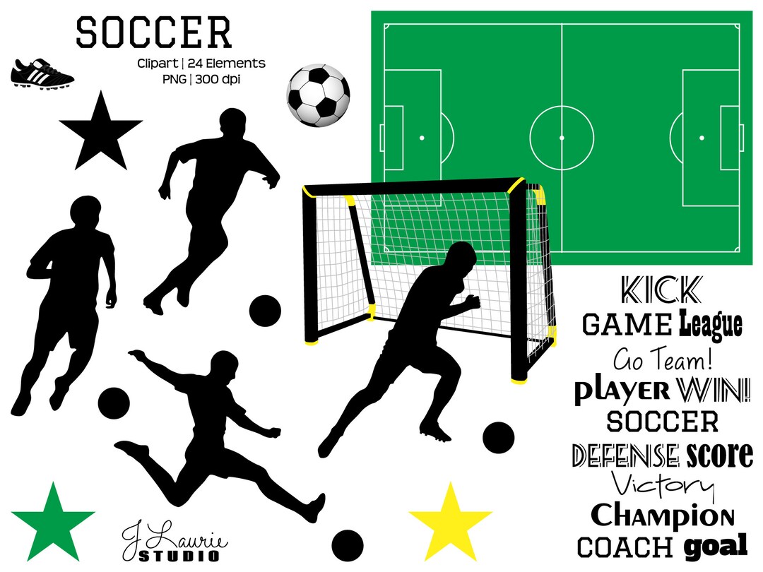 Soccer-digital Clipart-commercial Use-ball-field-net-shoes-team-sports ...