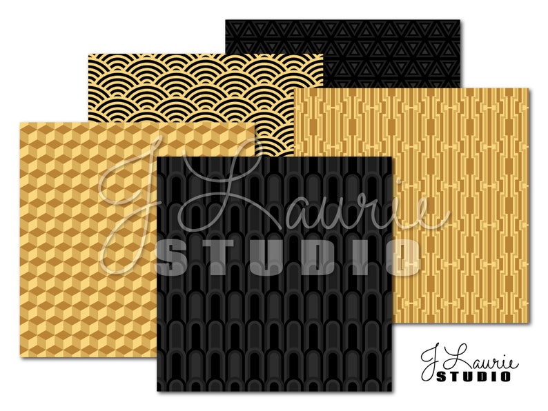 Art Deco-black and Gold-digital Scrapbook Papers-commercial Use ...