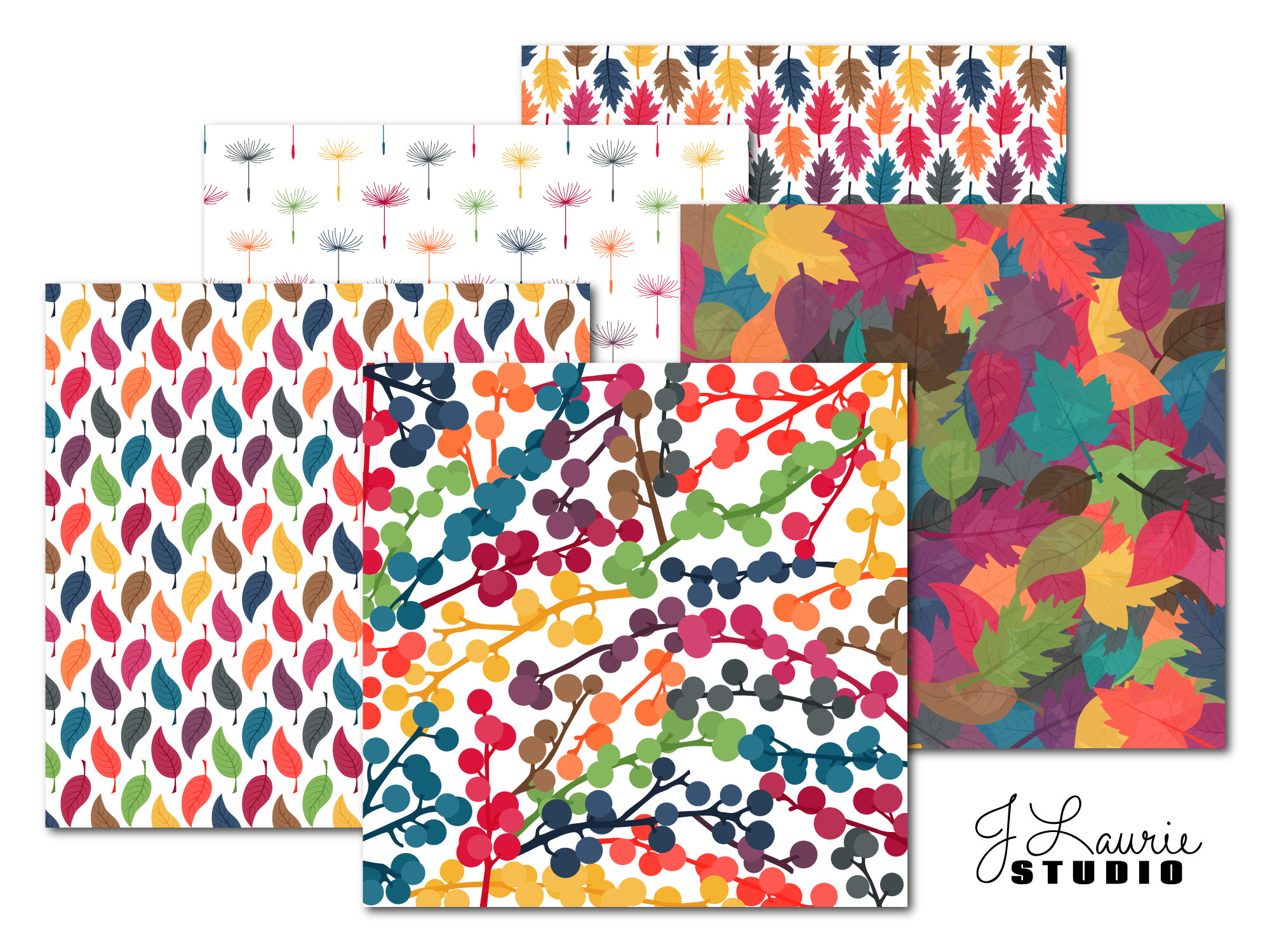 Botanical-fall Colors-digital Scrapbook Papers-commercial - Etsy