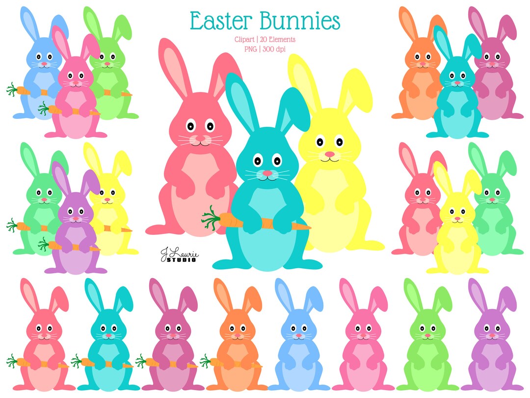 Easter Bunnies-digital Clipart-commercial Use-png-rabbits-carrots ...