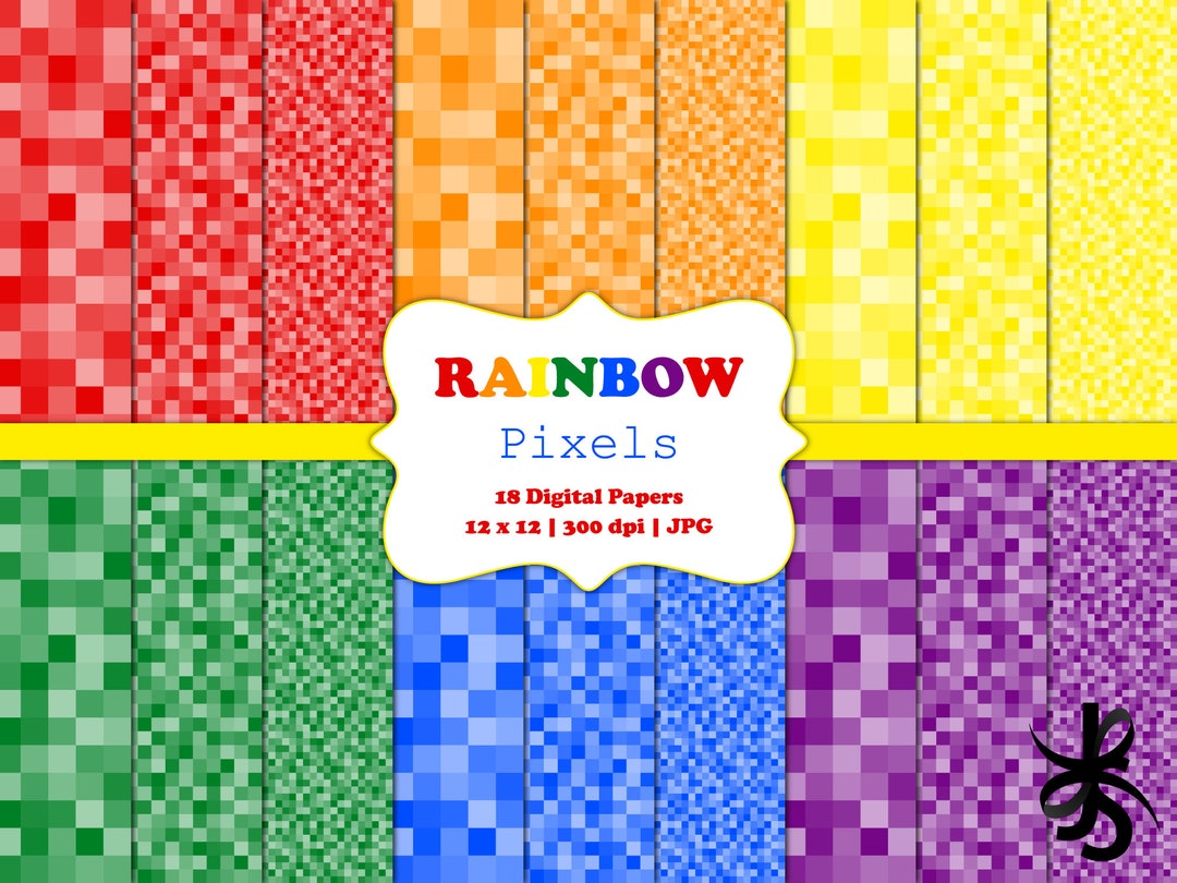 Rainbow Pixels-digital Scrapbook Papers-commercial Use-craft-gamer ...