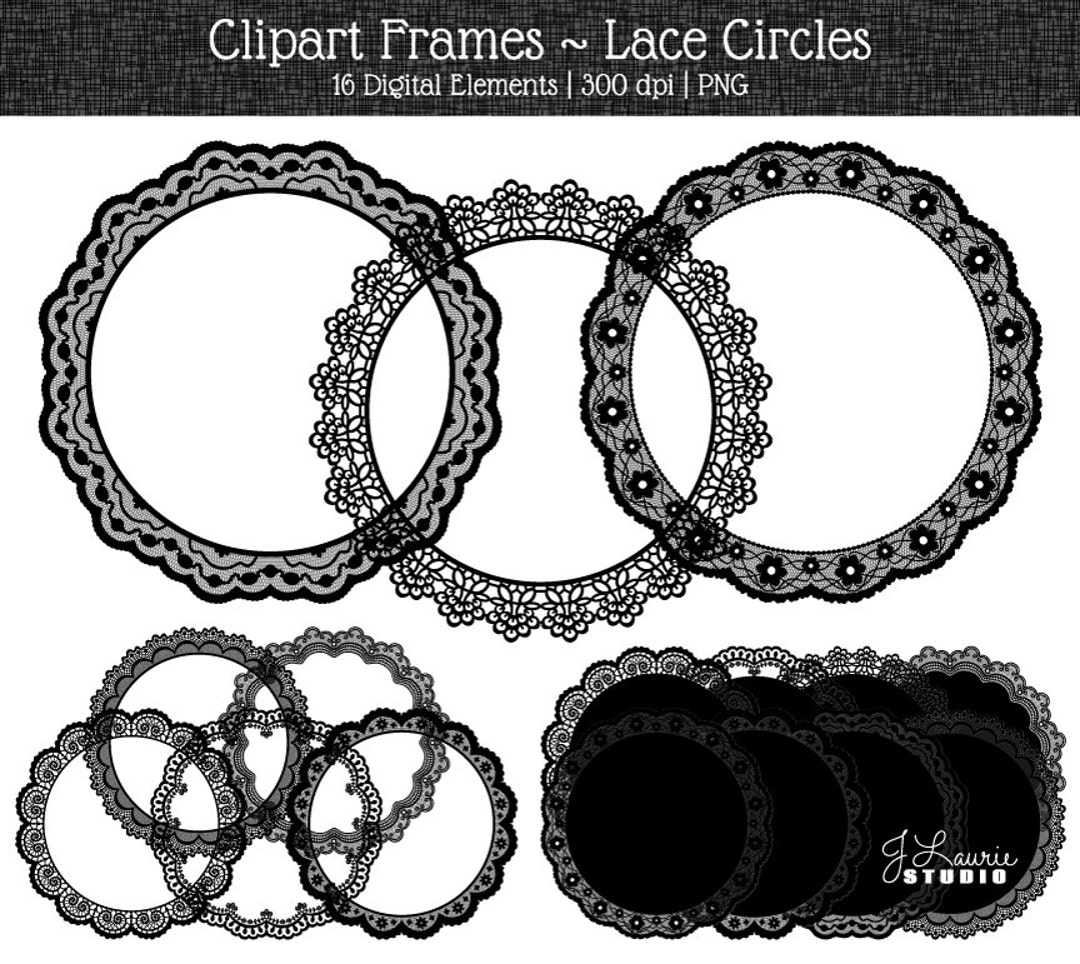 Digital Clipart Frames-lace-circles-doilies-round Frames-borders-black ...