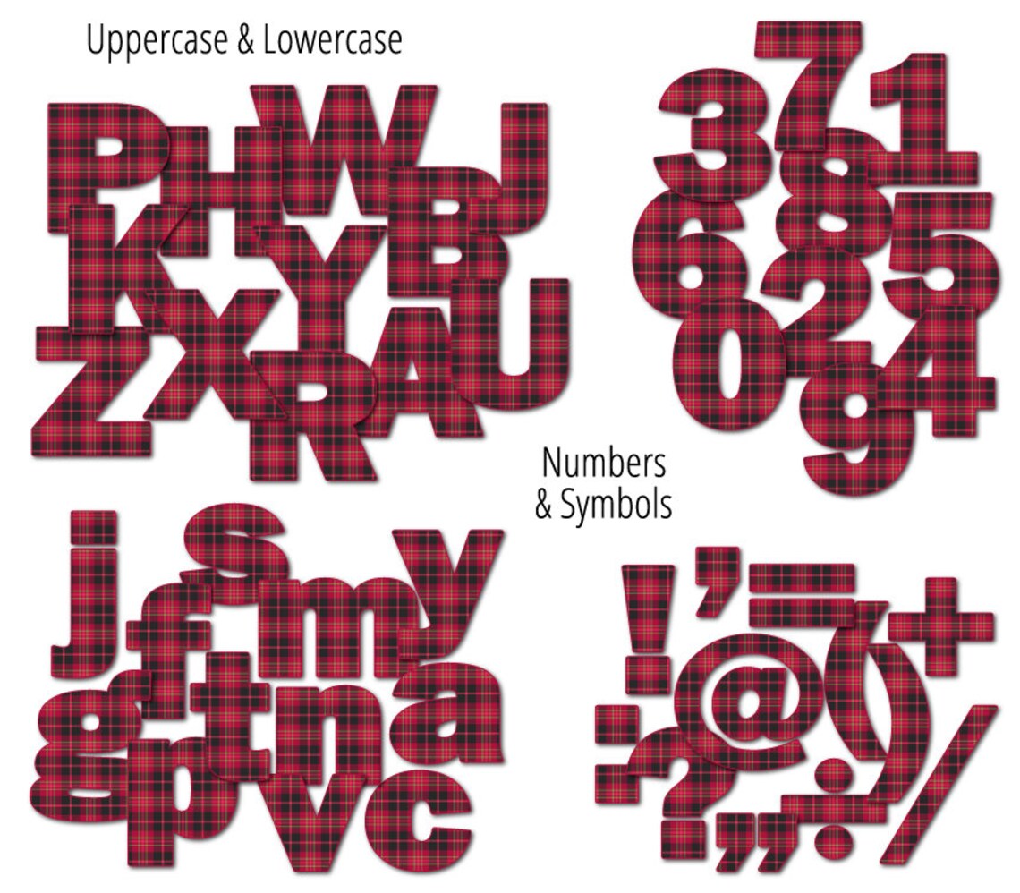 Digital Alphabet Letters Clipart-red Plaid-school - Etsy