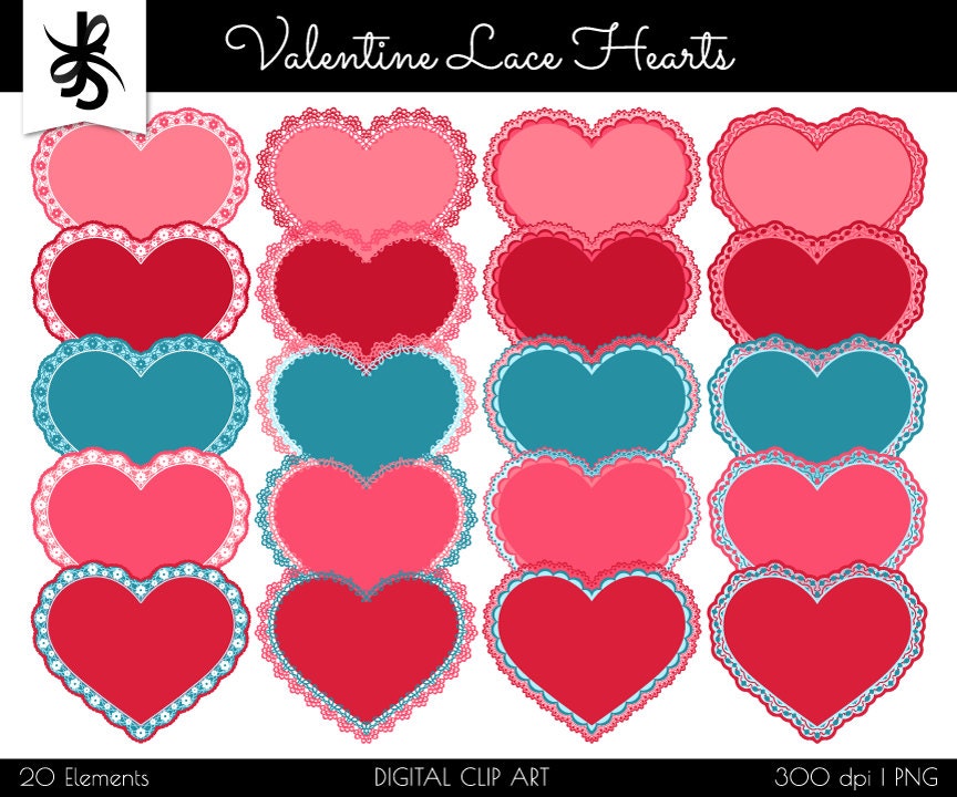Digital Clipart Hearts-valentine Lace Hearts-valentines - Etsy