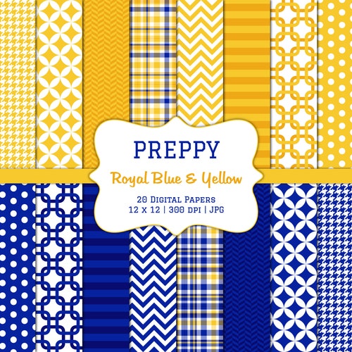 Navy Blue and Yellow Digital Paper Scrapbook Papers Chevron - Etsy