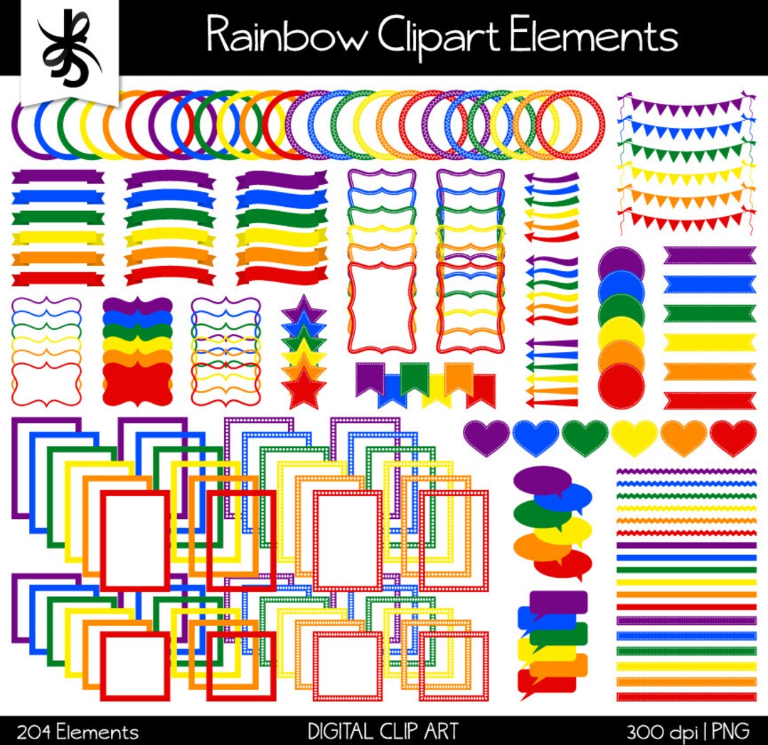 Digital Clipart Rainbow Elements-frames-labels-borders-tags-rainbow ...