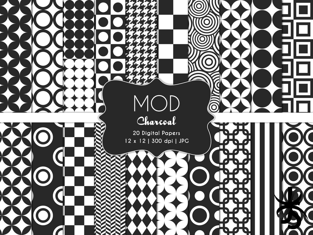 Mod Patterns-charcoal Gray-digital Scrapbook Papers-commercial Use ...