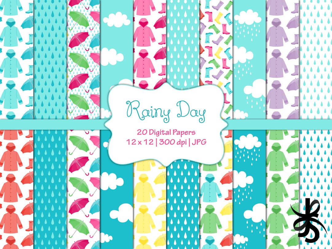 Rainy Day-digital Scrapbook Papers-commercial Use-rain-weather-spring ...
