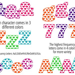 Digital Alphabet Letters Clipart-bright Heart Patterns-hearts-numbers ...