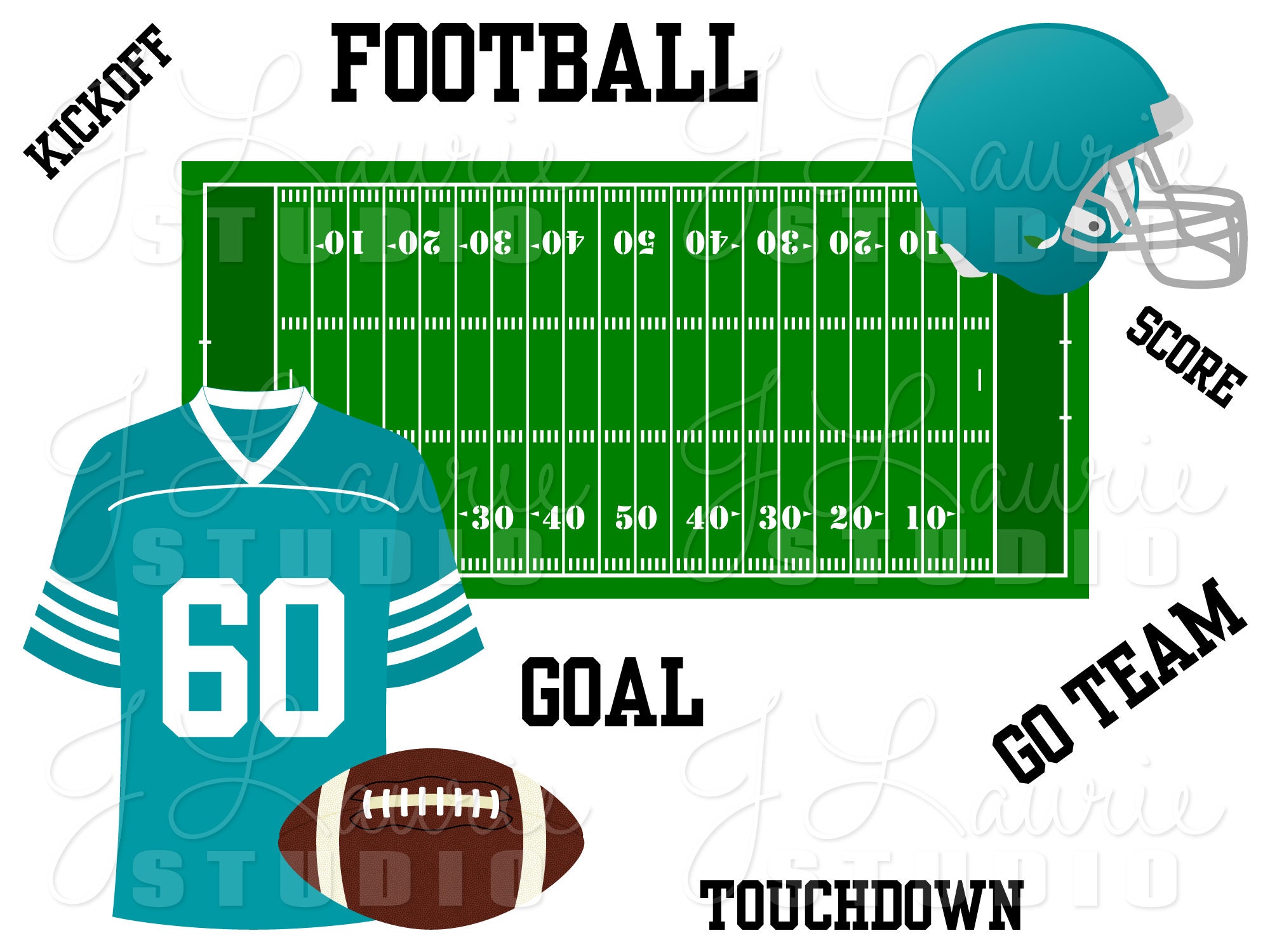 Football Team-digital Clipart-commercial Use-field-jersey-helmet-team ...
