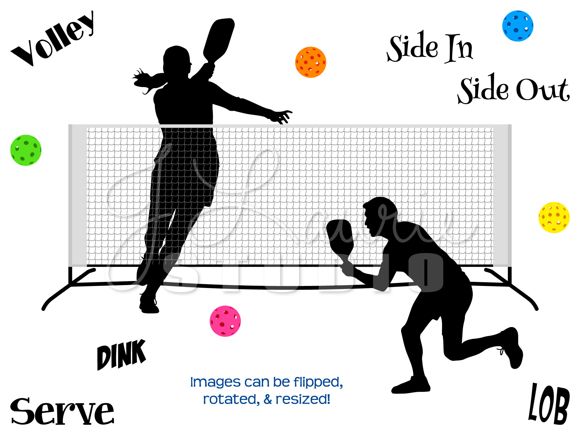 Pickleball-digital Clipart-commercial Use-net-sports-team-player-court ...