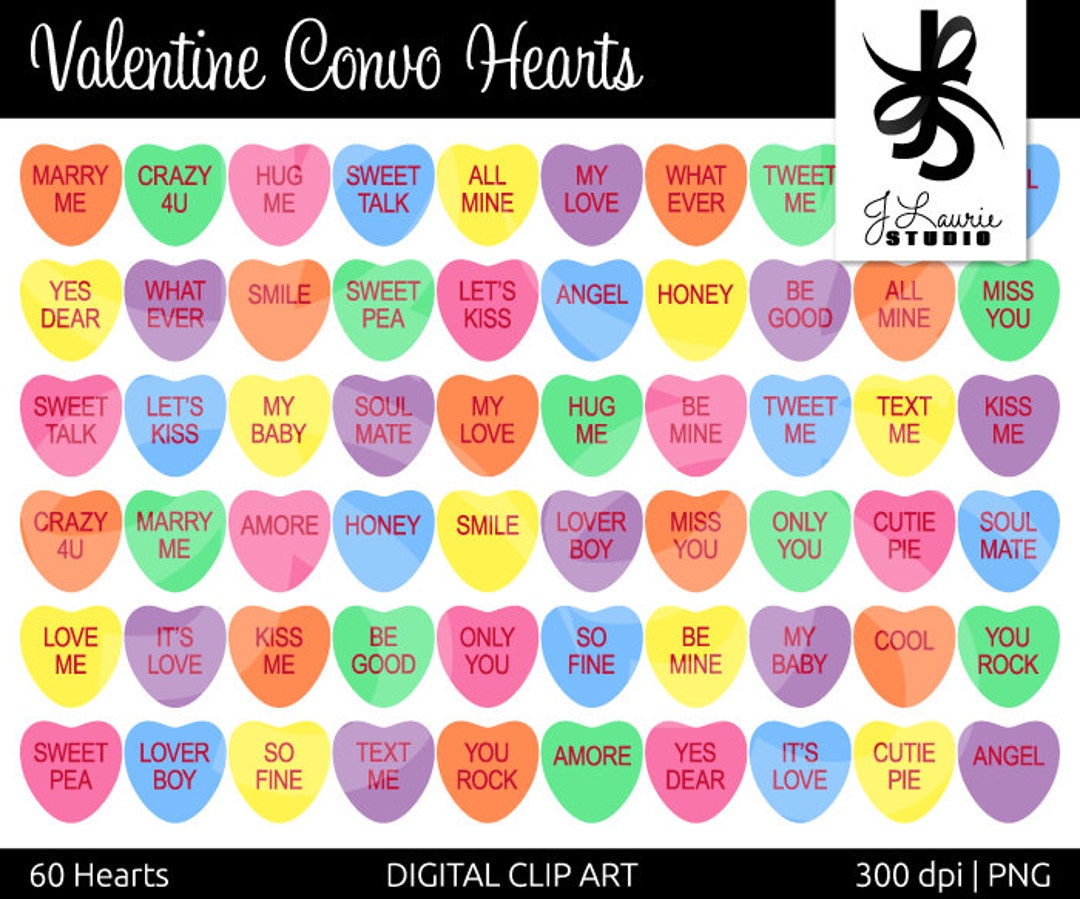 Digital Clipart Hearts-valentine Convo Hearts-conversation Hearts ...