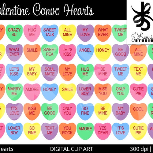 Digital Clipart Hearts-valentine Convo Hearts-conversation - Etsy