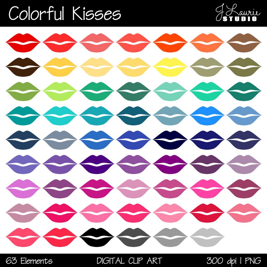 Digital Clipart-colorful Kisses-lips Clipart-digital Scrapbook Elements ...