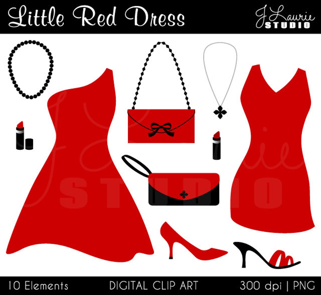 Little Red Dress Digital Clipart-cocktail Party-fashion-shoes ...