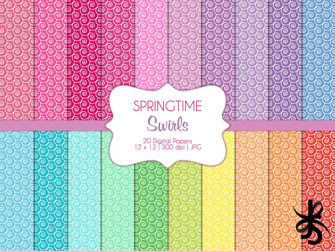 Swirls-springtime-digital Scrapbook Papers-commercial Use-geometric ...