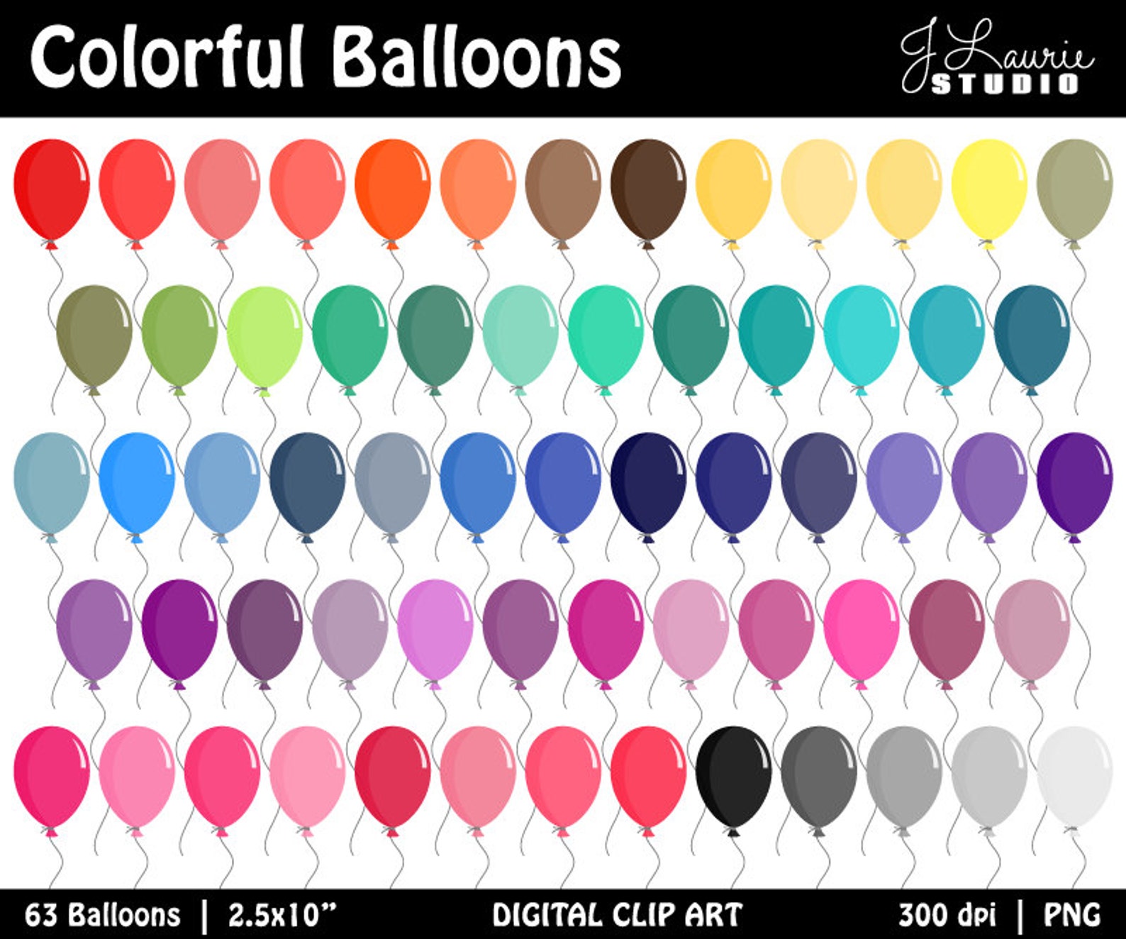 Digital Clipart Balloons-Colorful Party Balloons-Birthday | Etsy