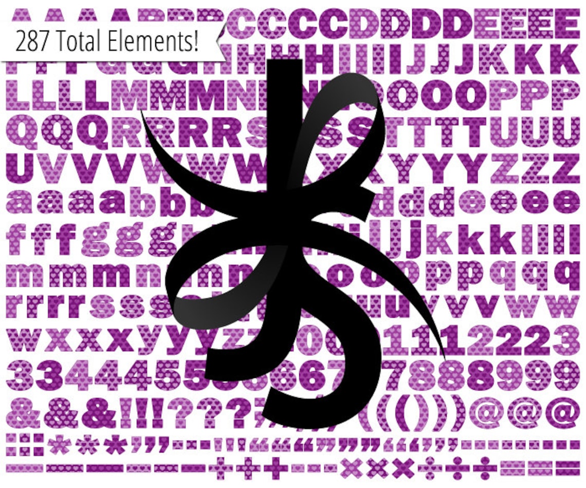 Purple Hearts Digital Alphabet Letters Clipart-numbers-alphas-scrapbook ...