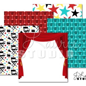 Movie Night-digital Scrapbook Papers-commercial Use-popcorn-theatre ...