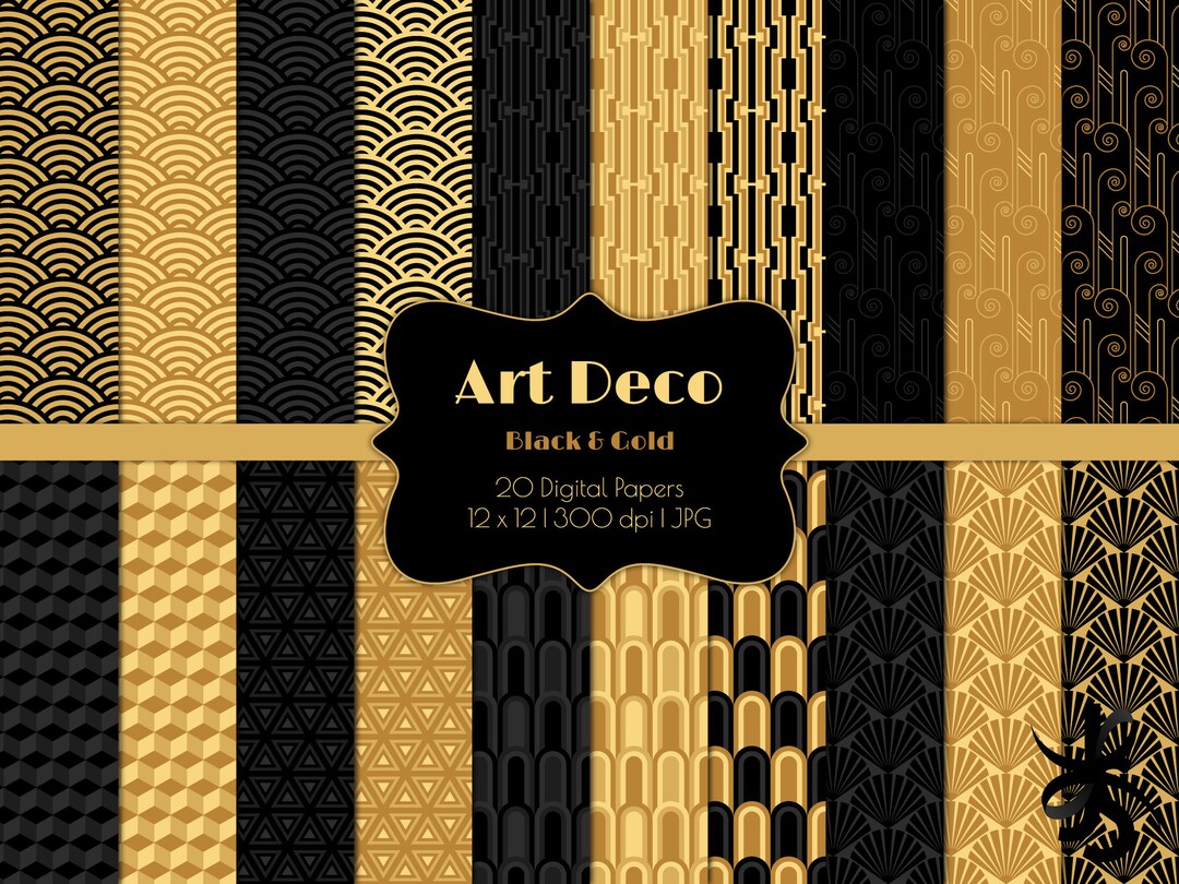 Art Deco-black and Gold-digital Scrapbook Papers-commercial Use ...