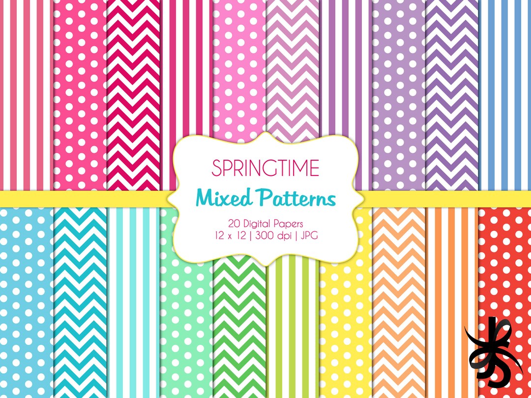 Mixed Patterns-springtime-digital Scrapbook Papers-commercial Use ...