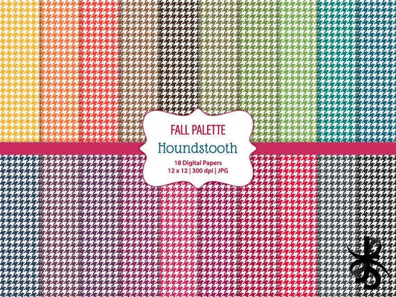Houndstooth-Fall Colors-Digital Scrapbook Papers-Commercial | Etsy