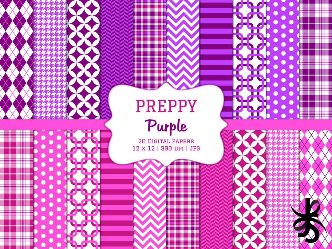 Preppy Purple-digital Scrapbook Papers-commercial Use-violet-pink ...