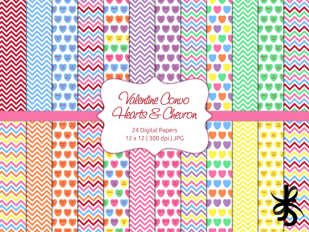 Valentine Conversation Hearts-chevron-digital Scrapbook Papers ...
