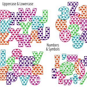 Digital Alphabet Letters Clipart-bright Heart Patterns-hearts-numbers ...