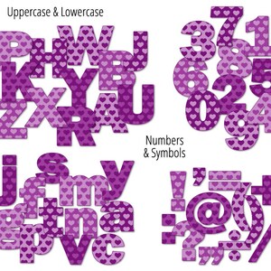 Digital Alphabet Letters Clipart-purple Heart Patterns-hearts-numbers ...