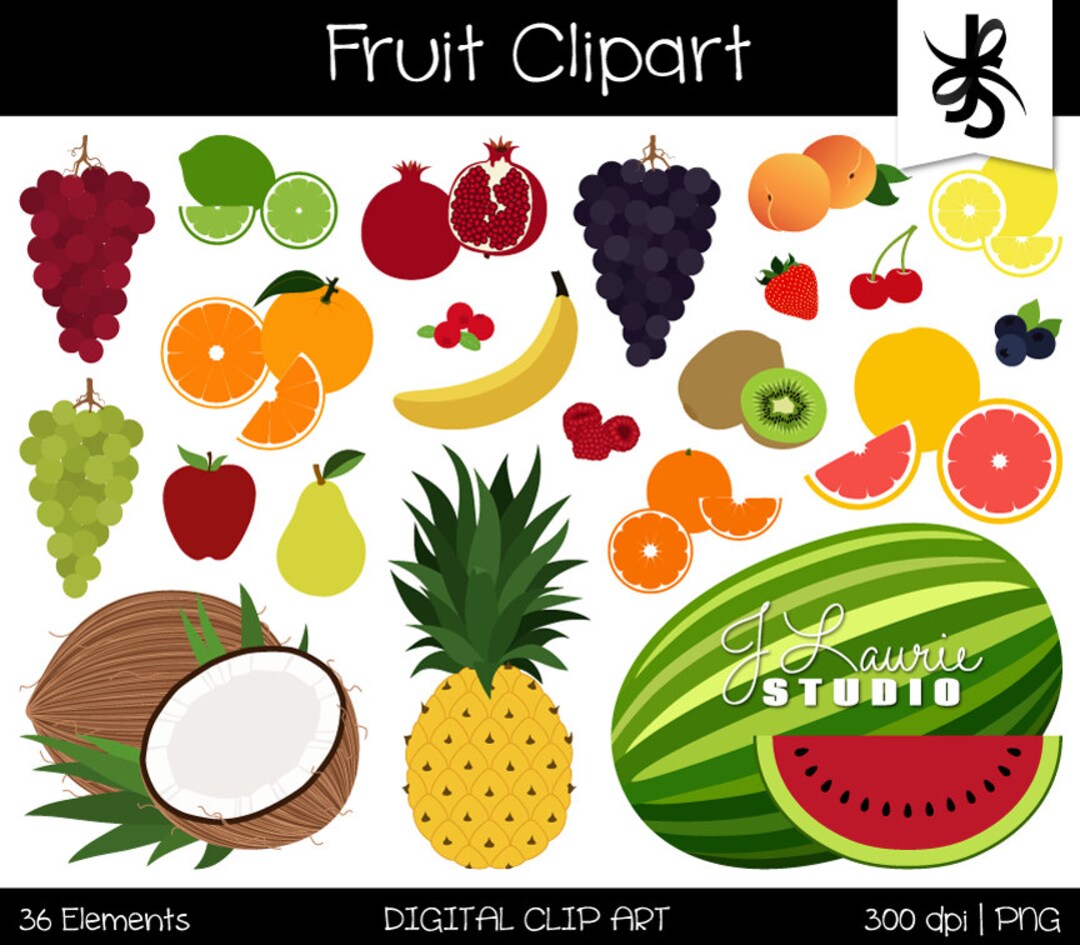 Fruit Digital Clipart-bananas-grapes-watermelon-pineapple-fruit Slice ...
