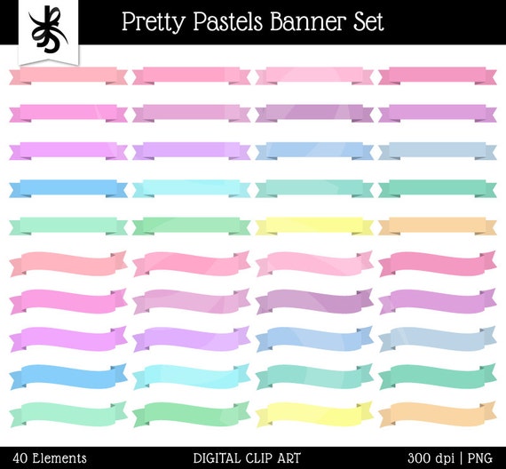 Digital Clipart Banners-pretty Pastels Banners-pastel | Etsy