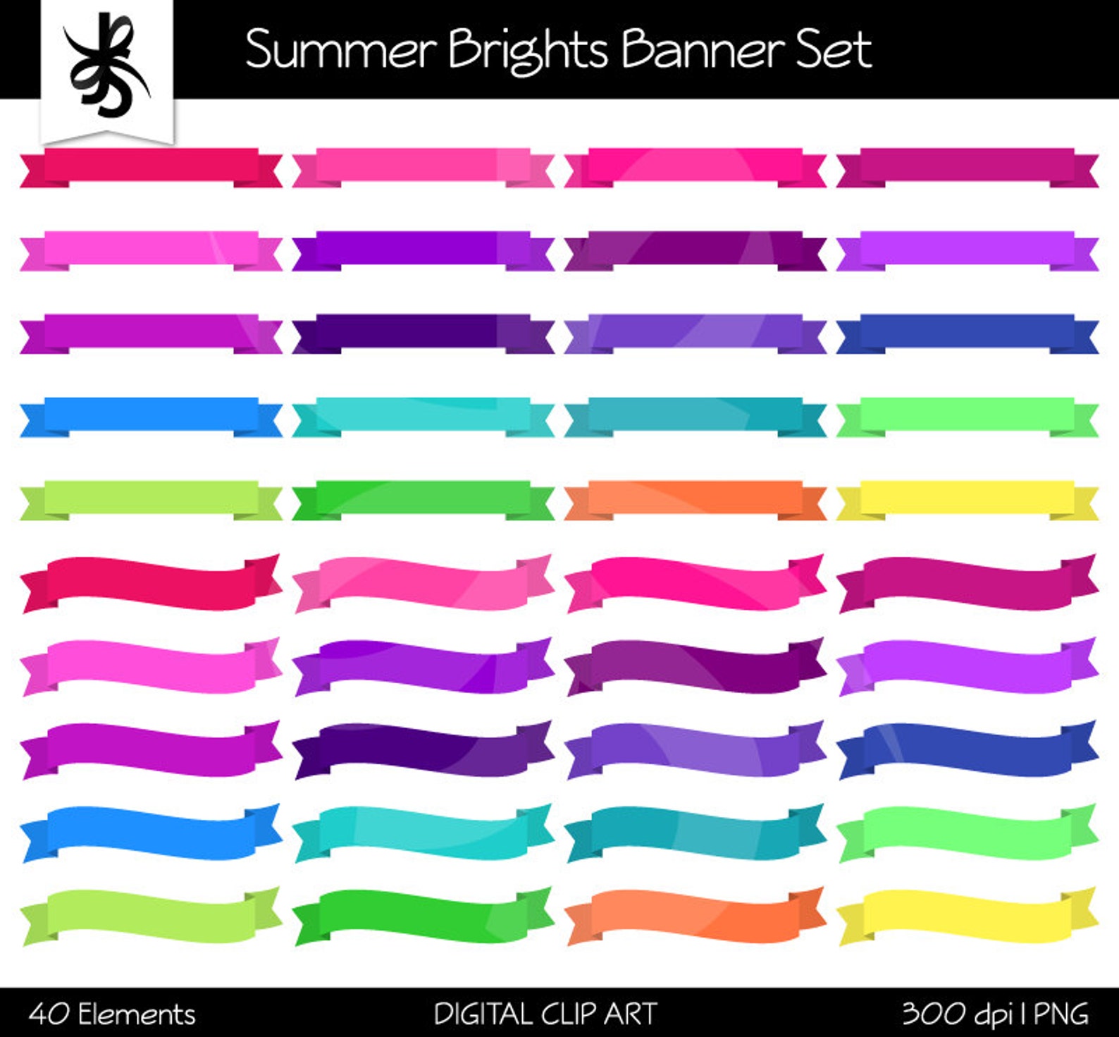 Digital Clipart Banners-summer Brights Banners-flag | Etsy