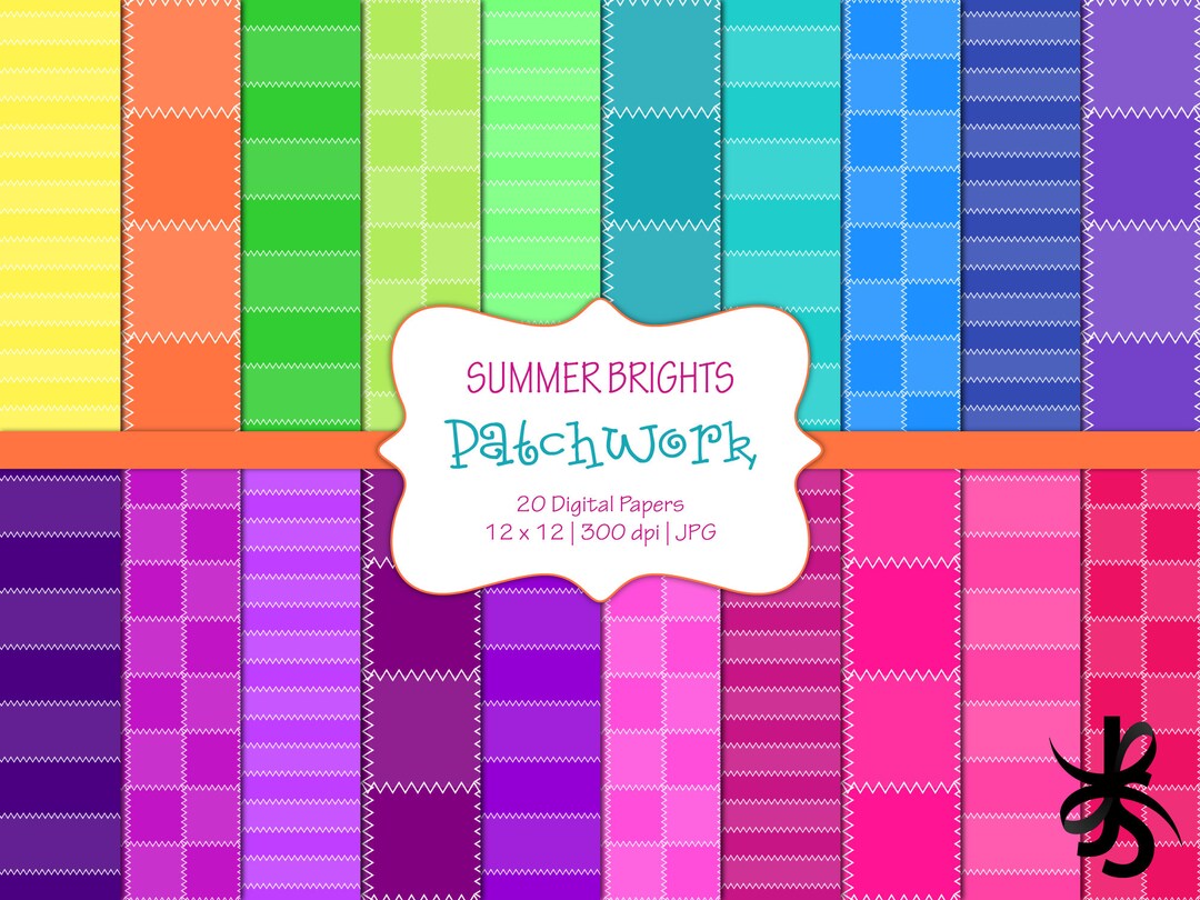Patchwork-summer Bright Colors-digital Scrapbook Papers-commercial Use ...