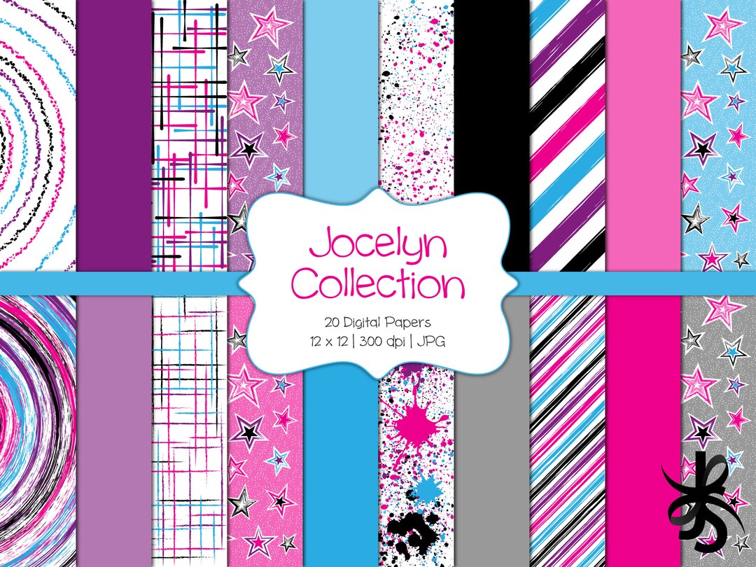 Jocelyn Collection-rockstar Girl-digital Scrapbook Papers-commercial ...