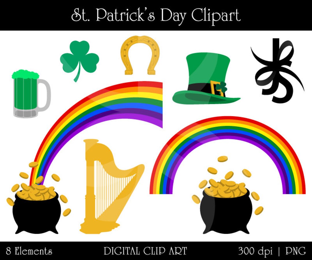 Digital Clipart-saint Patricks Day Graphics-shamrock-rainbow-green-st ...