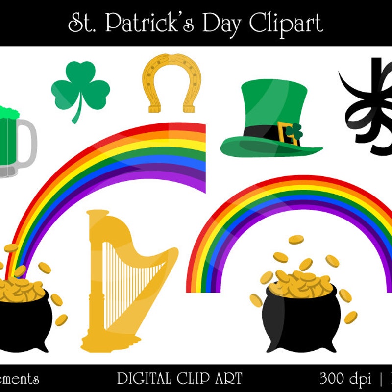Pot of Gold Rainbow Clipart - Etsy