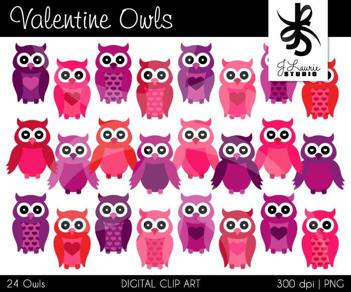 Digital Clipart Hearts-valentine Owls-digital Owls-valentines - Etsy