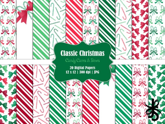Candy Canes and Bows-classic Christmas-digital Scrapbook - Etsy