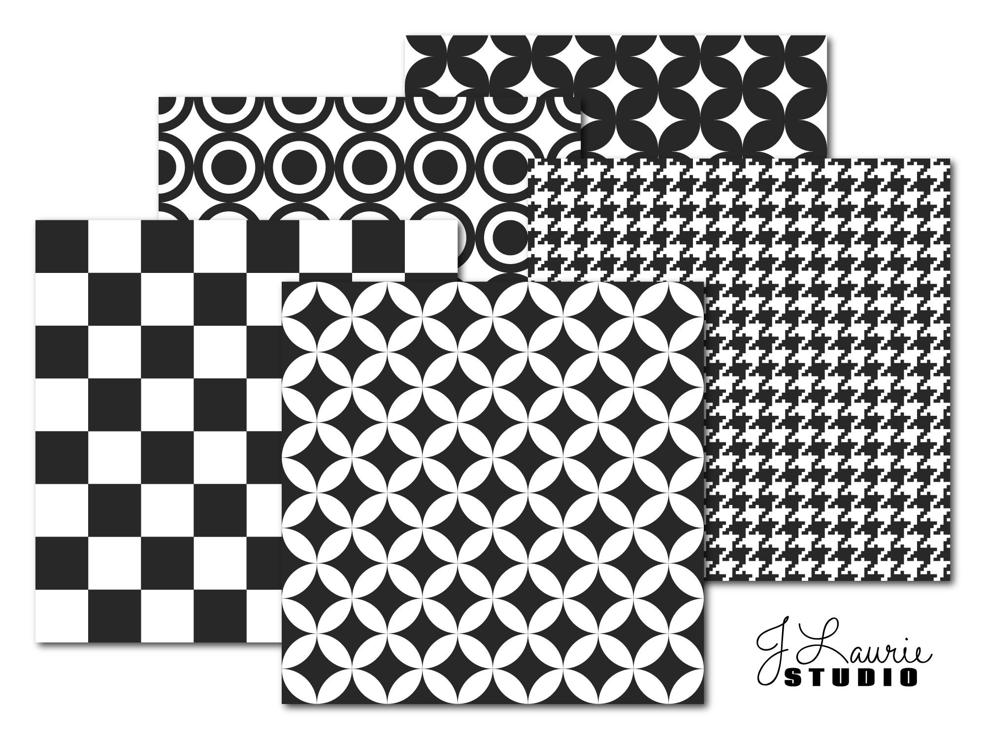 Mod Patterns-charcoal Gray-digital Scrapbook Papers-commercial Use ...