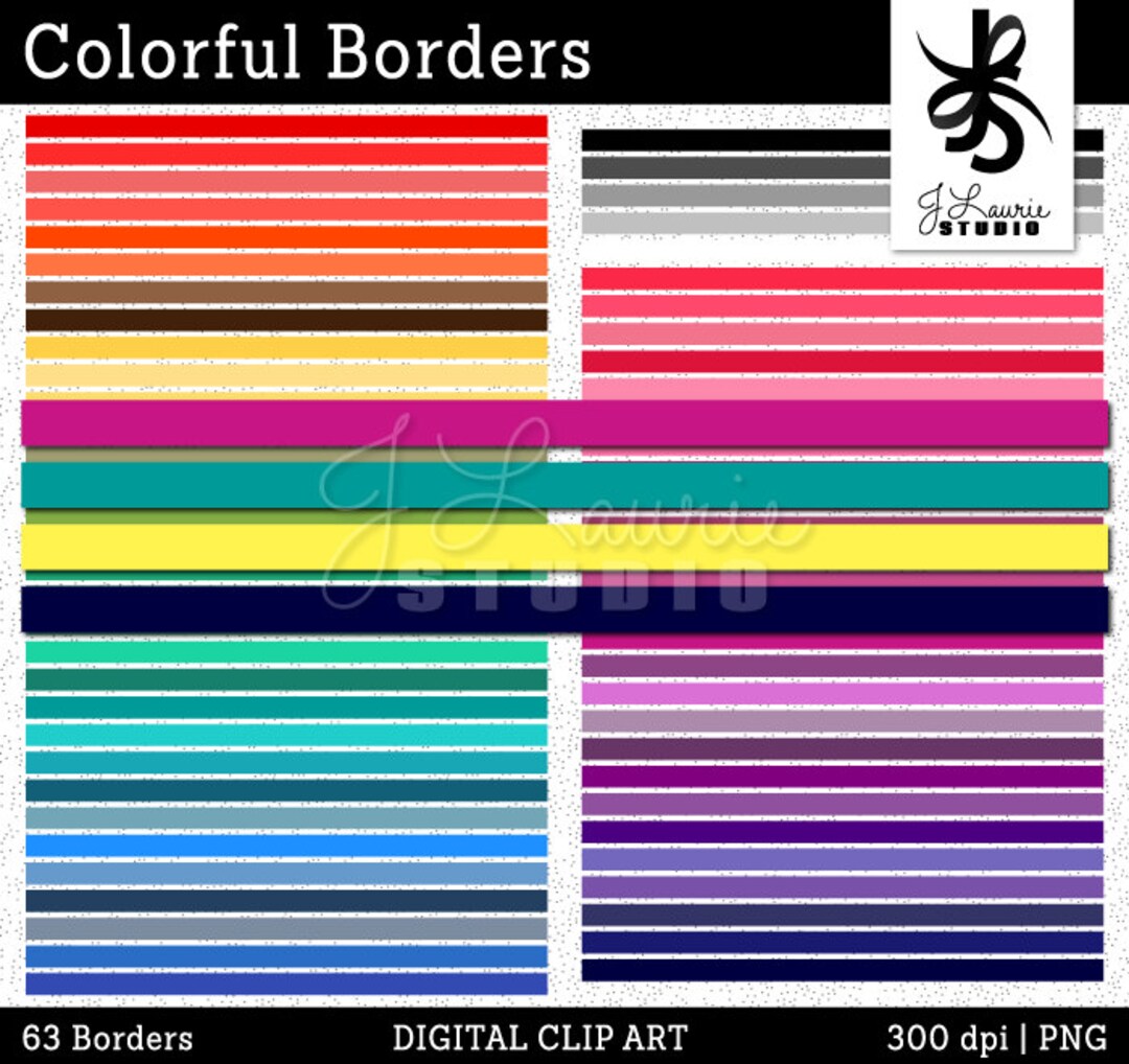 Digital Clipart-63 Colorful Digital Borders-colorful Trim-rainbow Pack ...