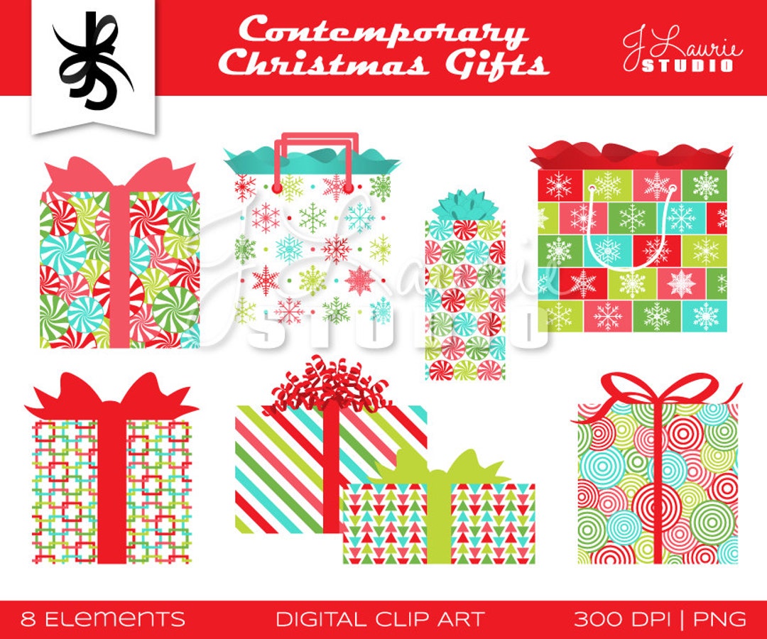Digital Clipart-contemporary Christmas-gifts-presents-christmas Clipart ...