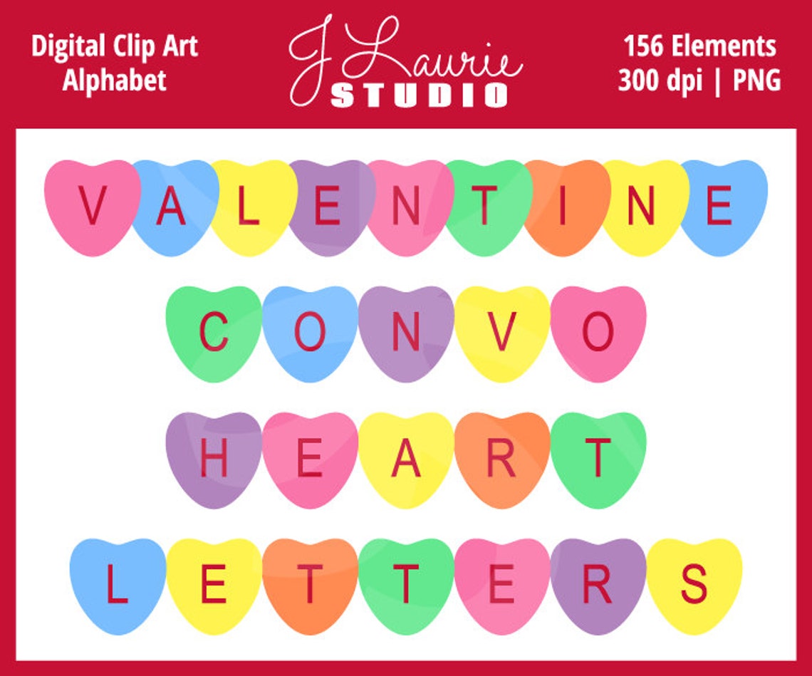 Digital Clipart Heart Letters-valentine Convo Hearts-conversation ...