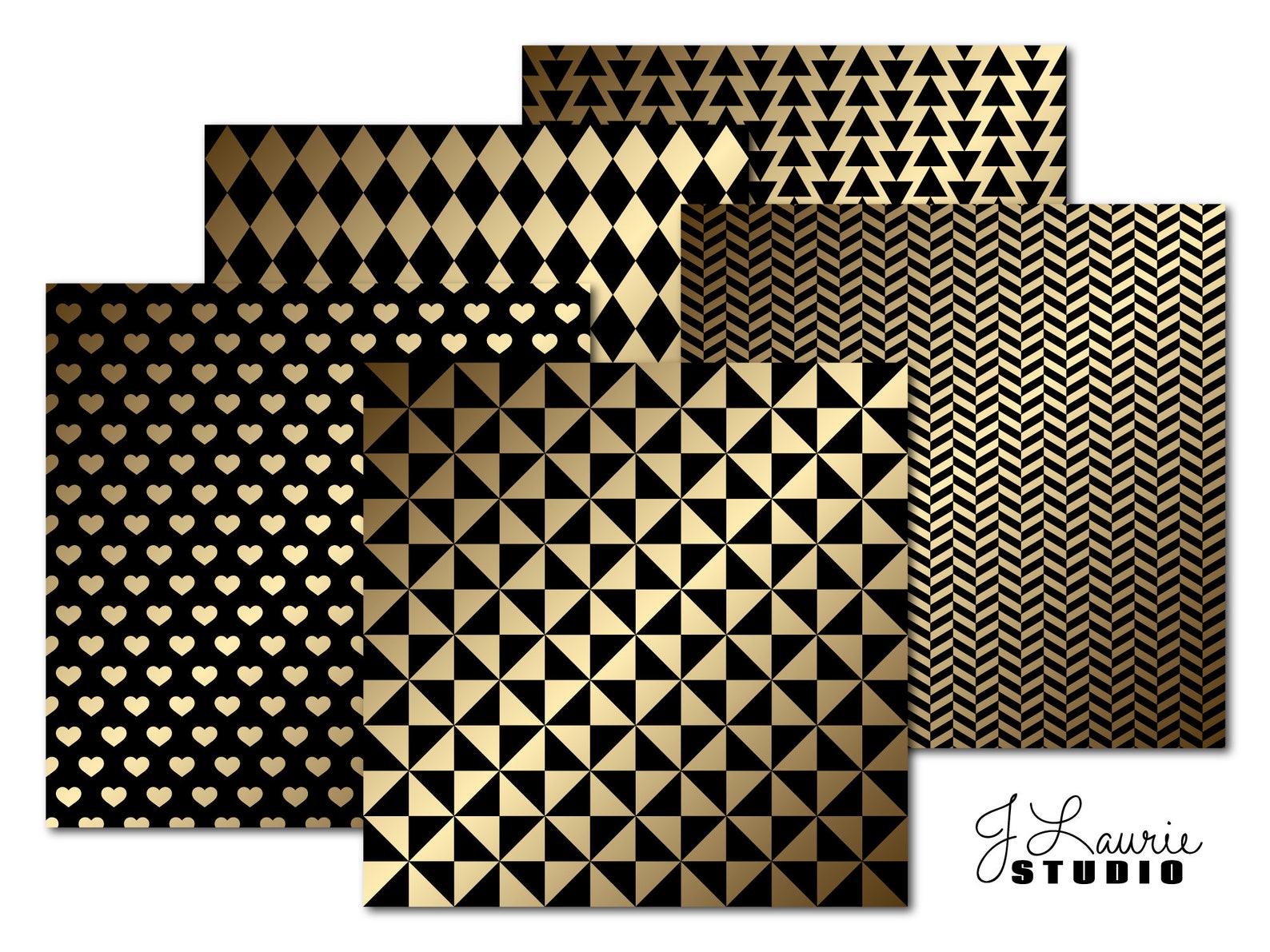 The Basics-black and Gold-patterns-digital Scrapbook | Etsy